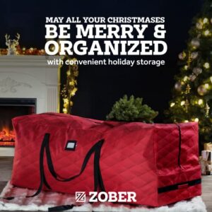 ZOBER Wrapping Paper Storage Containers - 40.5x14x6 Inch, Quilted, Duffle Bag-Style Gift Wrap Organizer and Storage Bag w/Wheels, Zipper and Double Handle for Christmas Decorations - Red