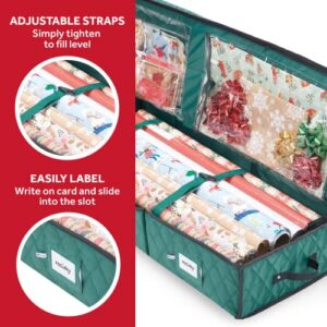 ZOBER Wrapping Paper Storage Containers - 40.5x14x6 Inch, Quilted, Duffle Bag-Style Gift Wrap Organizer and Storage Bag w/Wheels, Zipper and Double Handle for Christmas Decorations - Red