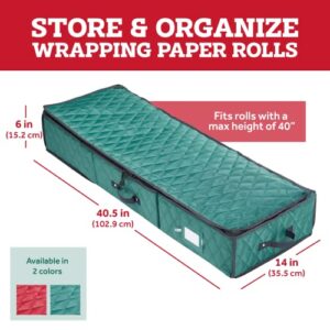 ZOBER Wrapping Paper Storage Containers - 40.5x14x6 Inch, Quilted, Duffle Bag-Style Gift Wrap Organizer and Storage Bag w/Wheels, Zipper and Double Handle for Christmas Decorations - Red