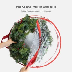 ZOBER Christmas Wreath Storage Container - 36 Inch Plastic Wreath Storage Bag - Dual Zippered Wreath Bag - Durable Stitch Reinforced Handles - Wreath Christmas Storage - 2 Pack