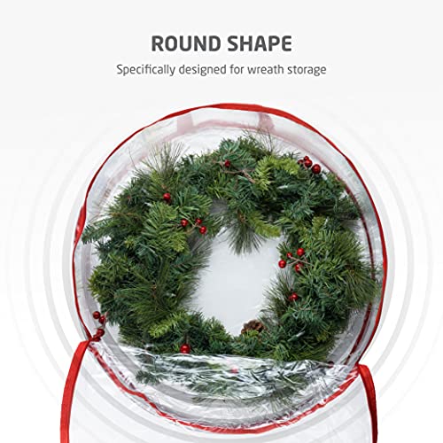 ZOBER Christmas Wreath Storage Container - 36 Inch Plastic Wreath Storage Bag - Dual Zippered Wreath Bag - Durable Stitch Reinforced Handles - Wreath Christmas Storage - 2 Pack