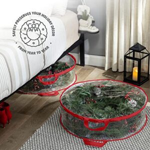 ZOBER Christmas Wreath Storage Container - 36 Inch Plastic Wreath Storage Bag - Dual Zippered Wreath Bag - Durable Stitch Reinforced Handles - Wreath Christmas Storage - 2 Pack