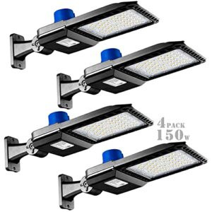 bulbeats 4pack 150w led parking lot light (eqv 600w hid/hsp) 5000k led pole light with dusk to dawn, energy saving 1100k*4kw/y(5hrs/day) ip65 waterproof outdoor area light-etl listed