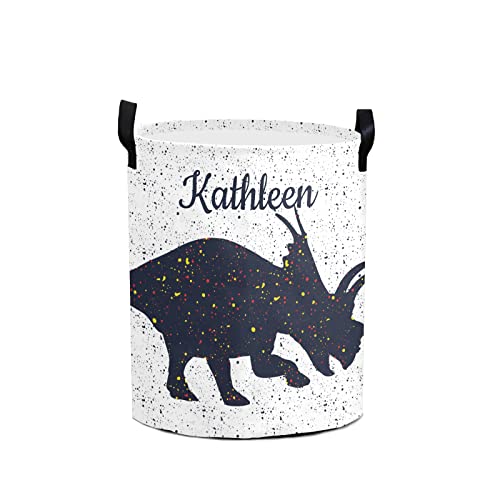 Triceratops Personalized Freestanding Laundry Hamper, Custom Waterproof Collapsible Drawstring Basket Storage Bins with Handle for Clothes