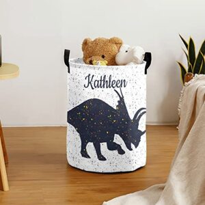 Triceratops Personalized Freestanding Laundry Hamper, Custom Waterproof Collapsible Drawstring Basket Storage Bins with Handle for Clothes