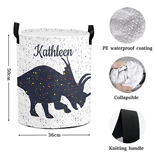 Triceratops Personalized Freestanding Laundry Hamper, Custom Waterproof Collapsible Drawstring Basket Storage Bins with Handle for Clothes