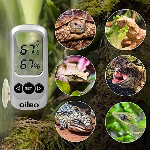 OIIBO Reptile Digital Thermometer Hygrometer with Alarm, 2-Channel Temperature and Humidity Meter Gauge with Probe for Pet Rearing Box Reptile Terrarium Temperature and Hygrometer