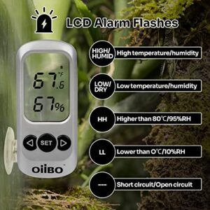 OIIBO Reptile Digital Thermometer Hygrometer with Alarm, 2-Channel Temperature and Humidity Meter Gauge with Probe for Pet Rearing Box Reptile Terrarium Temperature and Hygrometer