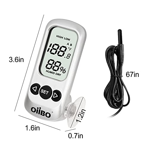 OIIBO Reptile Digital Thermometer Hygrometer with Alarm, 2-Channel Temperature and Humidity Meter Gauge with Probe for Pet Rearing Box Reptile Terrarium Temperature and Hygrometer