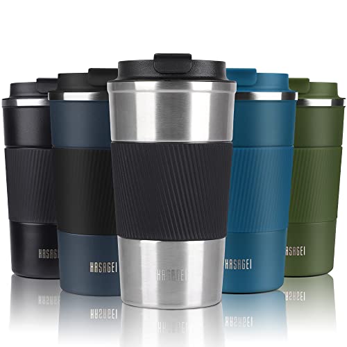 HASAGEI Travel Mug, Insulated Coffee Cup with Leakproof Lid - Vacuum Insulation Stainless Steel for Hot and Cold Water Coffee and Tea (silver 510ml)