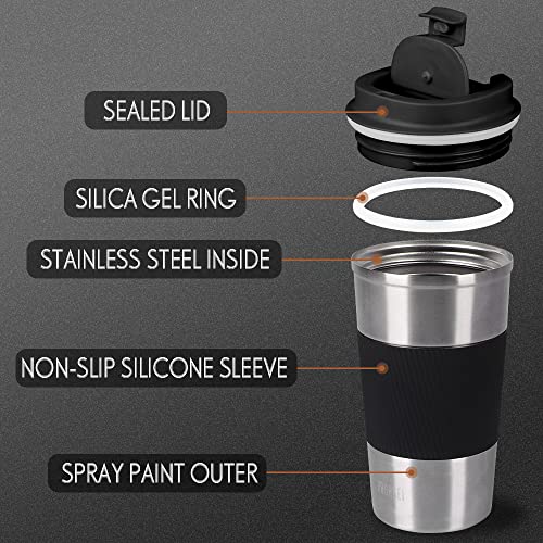 HASAGEI Travel Mug, Insulated Coffee Cup with Leakproof Lid - Vacuum Insulation Stainless Steel for Hot and Cold Water Coffee and Tea (silver 510ml)