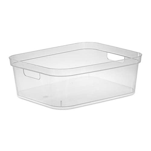 Sterilite 5.25 x 12.25 x 15 Inch Medium Modern Storage Bin w/ Comfortable Carry Through Handles & Banded Rim for Household Organization, Clear 8 Pack