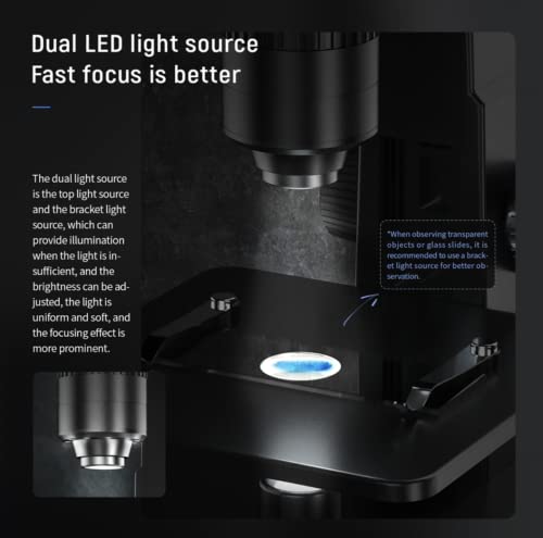 Digital Microscope, 0X-2000X Biological Microscope, WiFi ＆ USB Connection with Dual Lens, 11 LEDs, iOS ＆ Android Windows MacOS Compatible, for School Laboratory Home Education