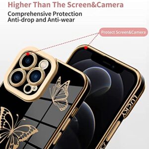 MZELQ Designed for iPhone 13 Pro Max Case Butterflies Design for Women Girl with Screen Protector,Cute Luxury Plating Bumper Case with Full Camera Lens Protection Cover 6.7 inch- Black