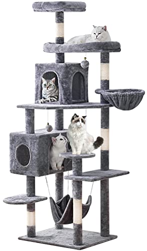 YARUOMY Cat Tree 71.6 inches Cat Tower for Indoor Cats, Multi-Level Cat Condo Furniture with Scratching Posts, Plush Perches, Activity Center with Cozy Basket & Hammock for Large Cats,Light Gray