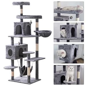 YARUOMY Cat Tree 71.6 inches Cat Tower for Indoor Cats, Multi-Level Cat Condo Furniture with Scratching Posts, Plush Perches, Activity Center with Cozy Basket & Hammock for Large Cats,Light Gray