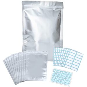 25 Mylar Bags with 25 Oxygen Absorbers - Large 1 Gallon Gusseted Bag 40 Labels for Food Storage - 5mil Resealable Packaging with Food Grade Absorber To Keep Out Moisture, Light & Oxygen for Long Storage