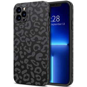 hython case for iphone 13 pro max case leopard, matte black cheetah print pattern design [not rub off], cute aesthetic slim soft flexible tpu shockproof protective phone case cover for women men