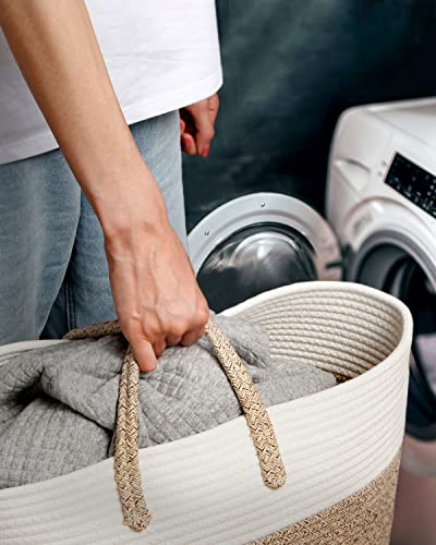 ZYER Cotton Rope Laundry Basket tall rope basket for Clothes 49L Storage Laundry Basket for Toy Cotton Rope Laundry Basket with Handles 35 * 40CM