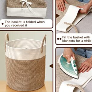 ZYER Cotton Rope Laundry Basket tall rope basket for Clothes 49L Storage Laundry Basket for Toy Cotton Rope Laundry Basket with Handles 35 * 40CM