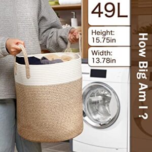 ZYER Cotton Rope Laundry Basket tall rope basket for Clothes 49L Storage Laundry Basket for Toy Cotton Rope Laundry Basket with Handles 35 * 40CM