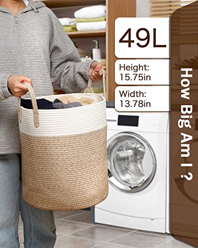 ZYER Cotton Rope Laundry Basket tall rope basket for Clothes 49L Storage Laundry Basket for Toy Cotton Rope Laundry Basket with Handles 35 * 40CM