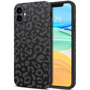 hython case for iphone 11 case leopard, matte black cheetah print pattern design [not rub off], cute slim soft tpu shockproof protective phone case cover for women men, black leopard print