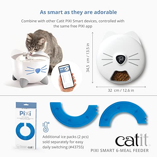 Catit PIXI Smart 6-Meal Feeder – Automatic and Customizable Feeding Schedule with App Support, White