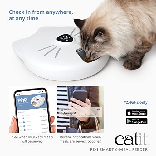 Catit PIXI Smart 6-Meal Feeder – Automatic and Customizable Feeding Schedule with App Support, White