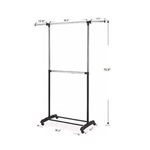 RYGOAL Double Rod Garment Racks for Hanging Clothes, Rolling Clothes Organizer Extendable Portable Clothing Hanging Garment Rack for Adult Coat, Closet, Wardrobe