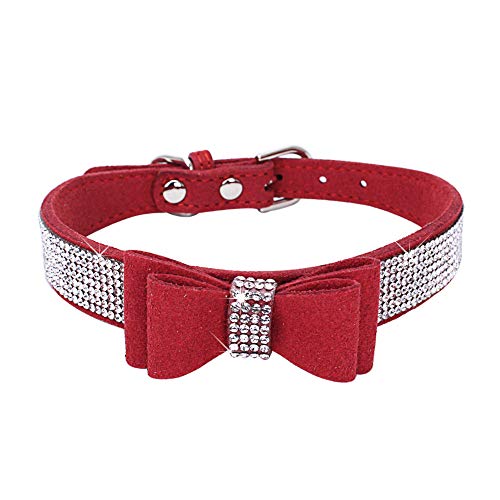 Bow Tie Puppy Dog Collar with Rhinestone, Bling Crystal Pretty Diamond Jewel Girls Cat Collars for XXS XS Small Medium Large Breed Pet Dogs Female Kitten, Red S