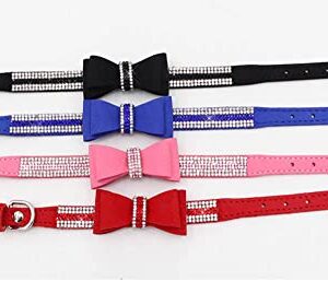 Bow Tie Puppy Dog Collar with Rhinestone, Bling Crystal Pretty Diamond Jewel Girls Cat Collars for XXS XS Small Medium Large Breed Pet Dogs Female Kitten, Red S