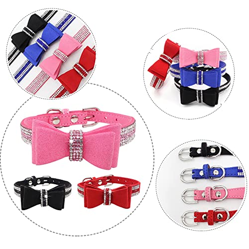 Bow Tie Puppy Dog Collar with Rhinestone, Bling Crystal Pretty Diamond Jewel Girls Cat Collars for XXS XS Small Medium Large Breed Pet Dogs Female Kitten, Red S