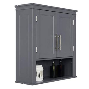 Kcelarec Bathroom Cabinet Wall Mounted with Doors, Wood Hanging Cabinet, Wall Cabinets with Doors and Shelves Over The Toilet, Bathroom Wall Cabinet Gray