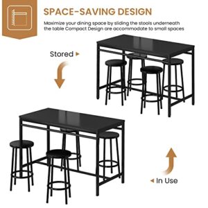 Recaceik Dining Table Set for 4 Bar Kitchen Table and Chairs for 4, 5 Piece Dining Table Set Counter Height Dinner Table with 4 Bar Stool, Dining Room Breakfast Table Set for Apartment