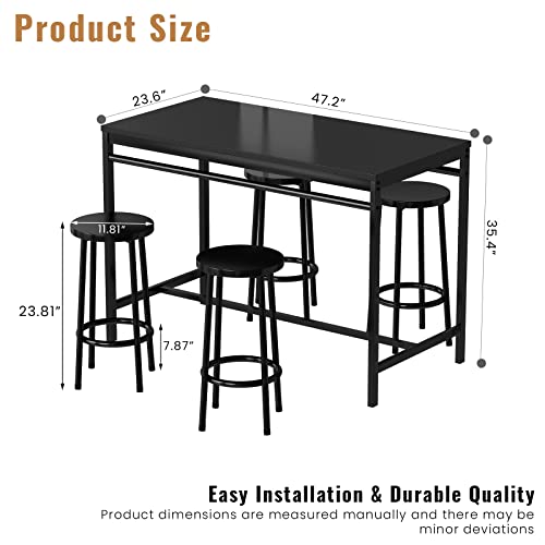 Recaceik Dining Table Set for 4 Bar Kitchen Table and Chairs for 4, 5 Piece Dining Table Set Counter Height Dinner Table with 4 Bar Stool, Dining Room Breakfast Table Set for Apartment