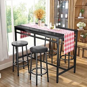 Recaceik Dining Table Set for 4 Bar Kitchen Table and Chairs for 4, 5 Piece Dining Table Set Counter Height Dinner Table with 4 Bar Stool, Dining Room Breakfast Table Set for Apartment