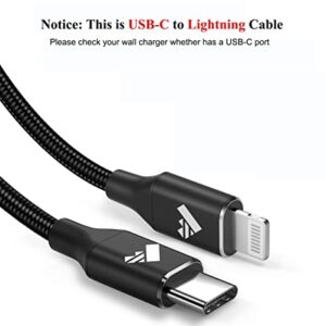 USB C to iPhone Cable 6ft 2Pack, USB C Lightning Cable MFi Certified Braided Type C iPhone Power Charger Fast Charging Compatible with iPhone 14 13 12 11 Pro Max Mini XR XS SE iPad - Black