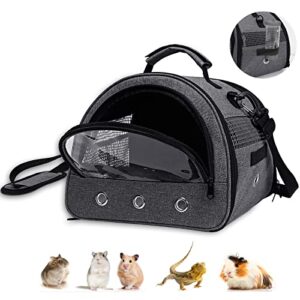 zhilishu guinea pig carrier, small pet hamster carrier bag, rabbit bunny travel carrier outdoor handbag, breathable carrier for small animals with water bottle holder & removable liner (grey)