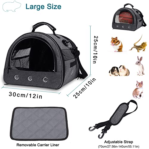 Zhilishu Guinea Pig Carrier, Small Pet Hamster Carrier Bag, Rabbit Bunny Travel Carrier Outdoor Handbag, Breathable Carrier for Small Animals with Water Bottle Holder & Removable Liner (Grey)