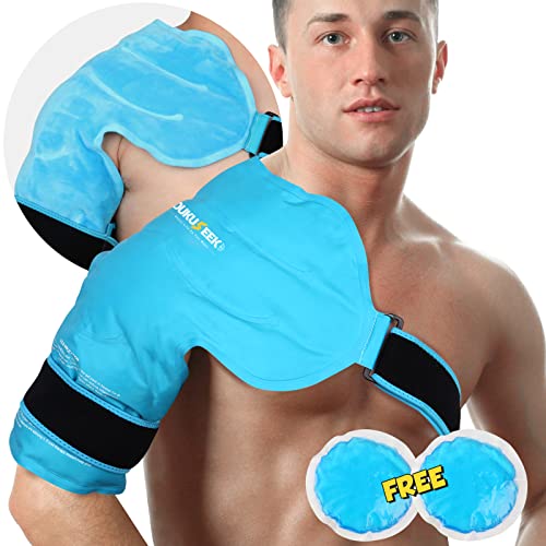 DUKUSEEK Ice Pack for Shoulder Rotator Cuff, Reusable Shoulder Ice Pack with Hot Cold Therapy for Injuries, XL, Flexible, Long Lasting Gel Ice Wrap for Pain Relief, Brusitis, Recovery After Surgery