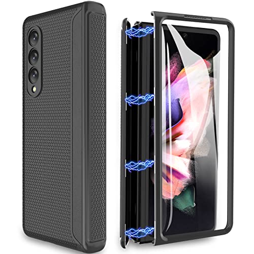 Viaotaily for Galaxy Z Fold 3 5G Case, Fold 3 Case with Screen Protector, Ultra Thin PC 360-degree All-Inclusive Hinge Folding Automatic Recovery Magnetic Suction Cover for Samsung Fold 3 5G (Black)