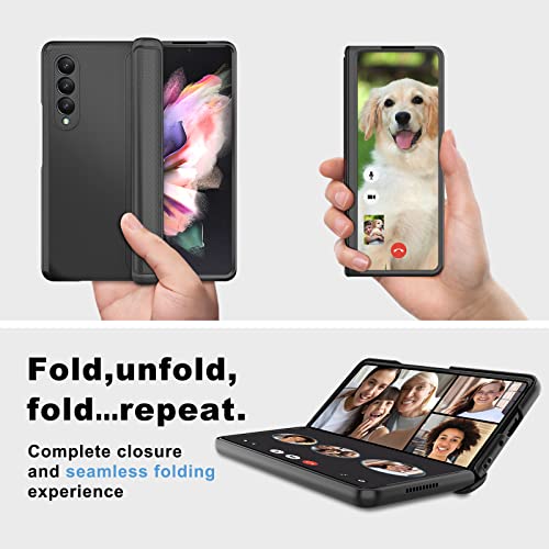 Viaotaily for Galaxy Z Fold 3 5G Case, Fold 3 Case with Screen Protector, Ultra Thin PC 360-degree All-Inclusive Hinge Folding Automatic Recovery Magnetic Suction Cover for Samsung Fold 3 5G (Black)