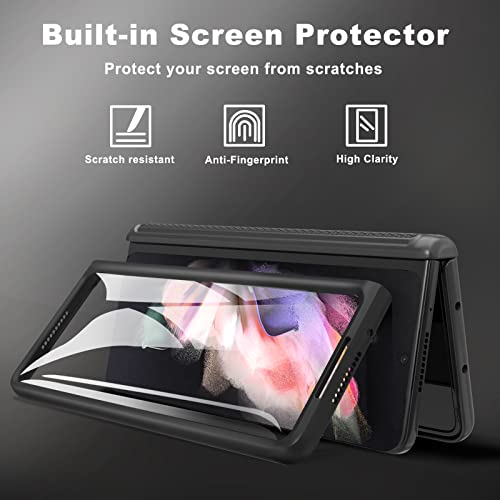 Viaotaily for Galaxy Z Fold 3 5G Case, Fold 3 Case with Screen Protector, Ultra Thin PC 360-degree All-Inclusive Hinge Folding Automatic Recovery Magnetic Suction Cover for Samsung Fold 3 5G (Black)