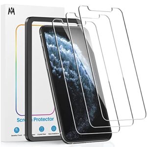 kkm [3 pack] screen protector compatible for iphone 11 pro max/iphone xs max 6.5-inch, hd tempered glass screen protector, easy installation, anti scratch, work with most case