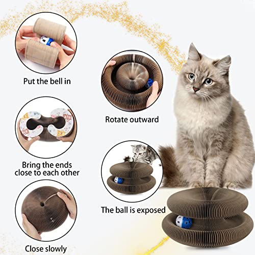 Magic Organ Cat Scratching Board,Deformable Cat Accordion Cat Grinding Claw Scratching Post Ball Track,Kitten Fun Intelligence Physical Exercise Educational Toy