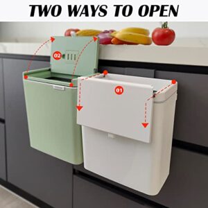 URALFA Hanging Kitchen Trash Can with Lid,Small Compost Bin for Under Sink or Cabinet Door, Wall-Mounted Garbage Can，Kitchen Compost Bin for Counter Top,2.4 Gallon Food Waste Bin，White