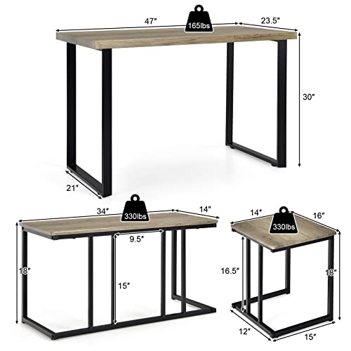 GOFLAME 4-Piece Dining Table Set, Counter Height Dining Set with One Long Bench and Two Stools, Modern Dining Table Set with Space Saving Design, Suitable for Kitchen, Dining Room, Restaurant