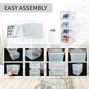 Hrrsaki 8 Pack X-Large Shoe Storage Boxes, Shoe Boxes Clear Plastic Stackable, Shoe Organizer Boxes with Front Opening Lids, Ventilation and Dust-proof, Shoe Container Boxes for Closet, Bedroom, Bathroom, Fit for Women/Men Size 14(14” x 11” x 8.3”) (white