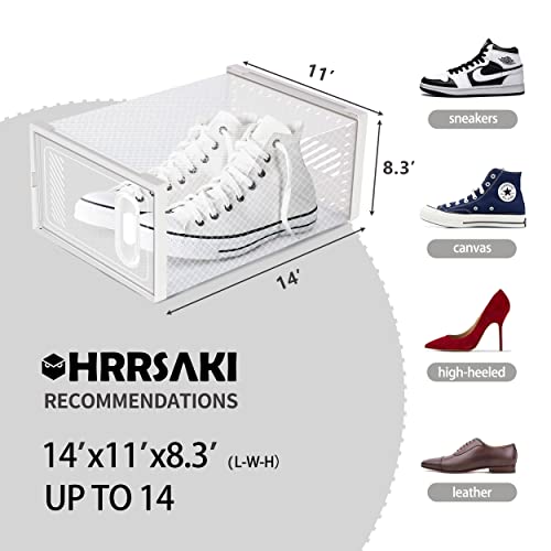 Hrrsaki 8 Pack X-Large Shoe Storage Boxes, Shoe Boxes Clear Plastic Stackable, Shoe Organizer Boxes with Front Opening Lids, Ventilation and Dust-proof, Shoe Container Boxes for Closet, Bedroom, Bathroom, Fit for Women/Men Size 14(14” x 11” x 8.3”) (white